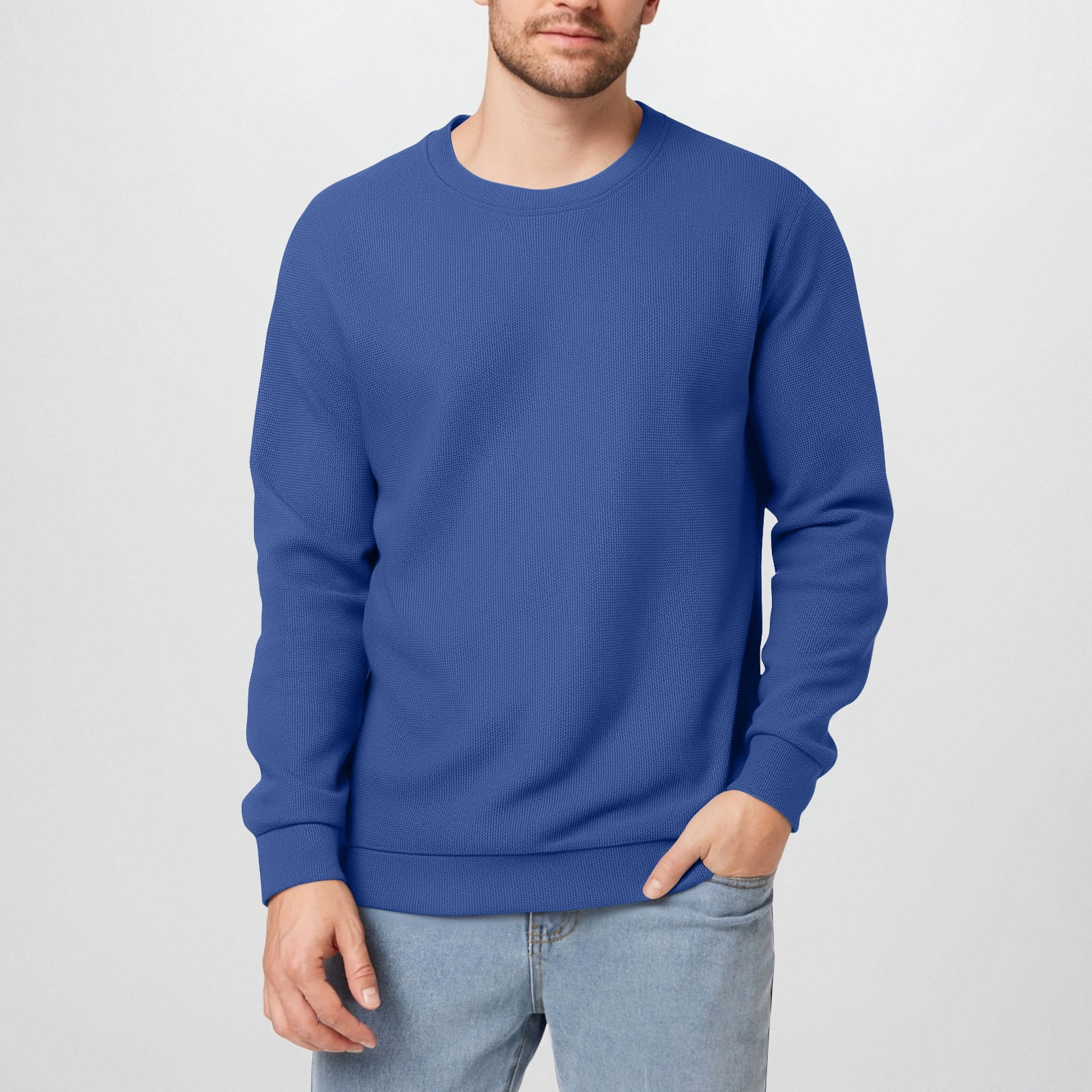 Aueoeo Men's Texture Crewneck Sweatshirt Long Sleeve Regular Fits ...