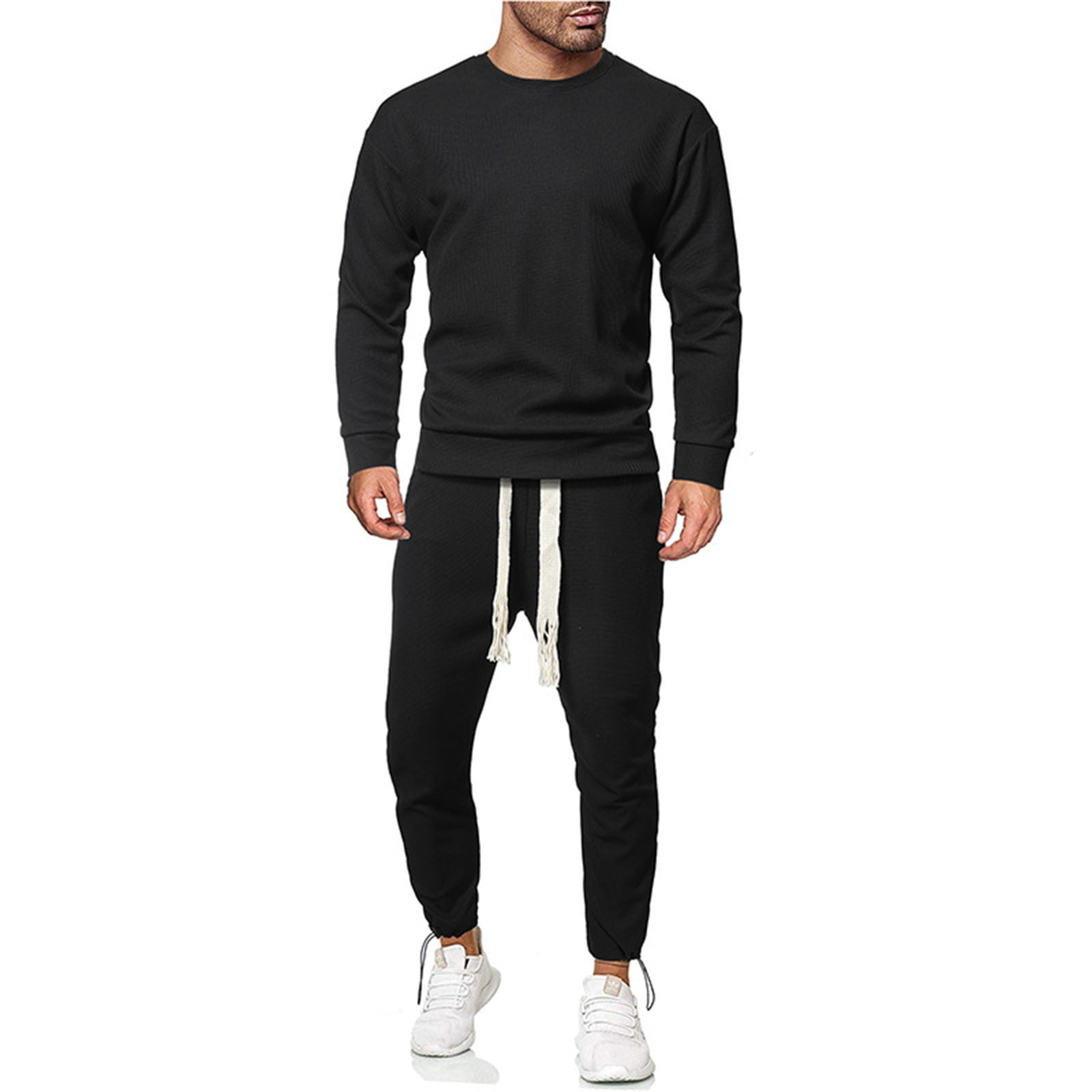 Aueoeo Men's Tracksuit 2 Piece Long Sleeve Crew Neck Pullover Elastic ...