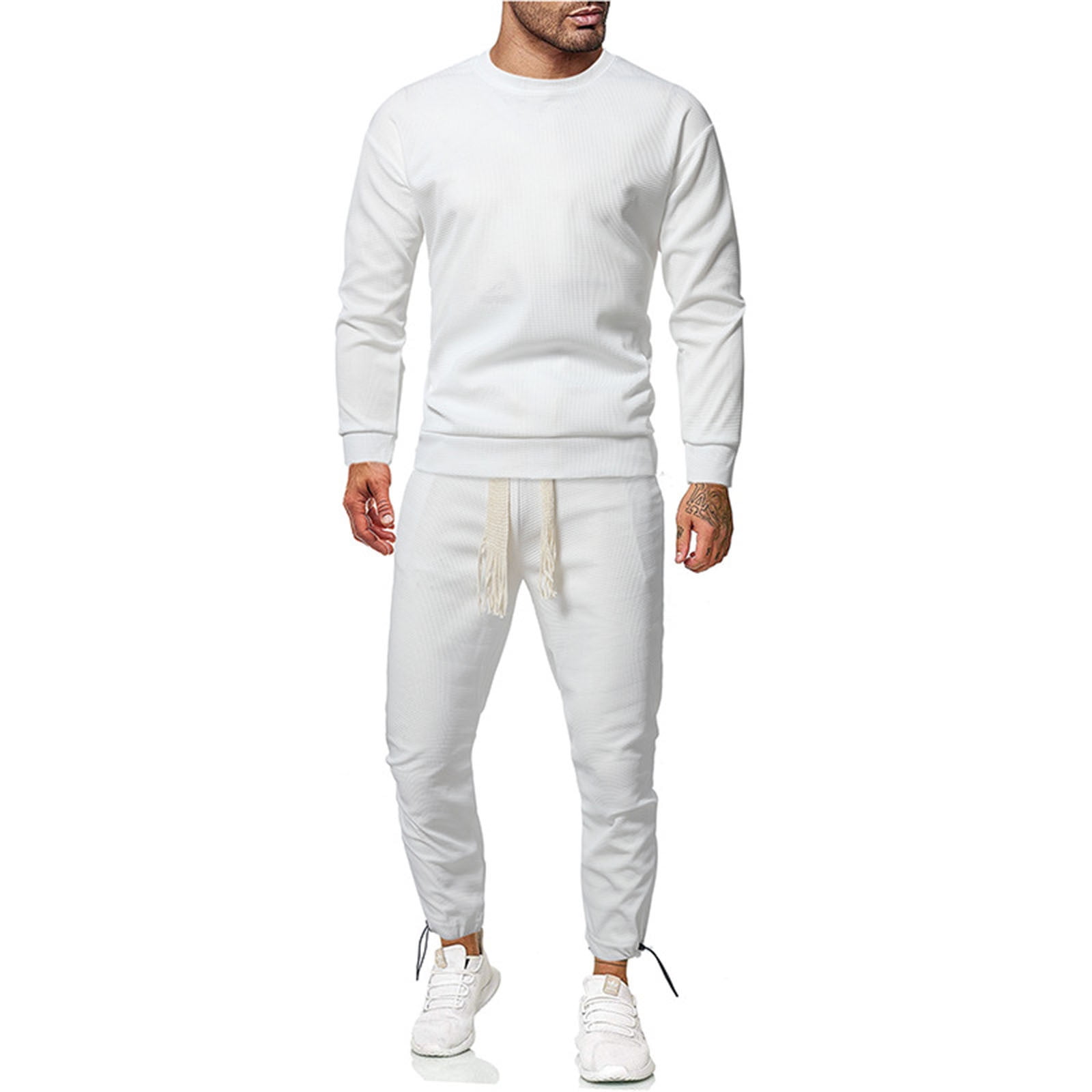 Aueoeo Men's Tracksuit 2 Piece Long Sleeve Crew Neck Pullover Elastic ...