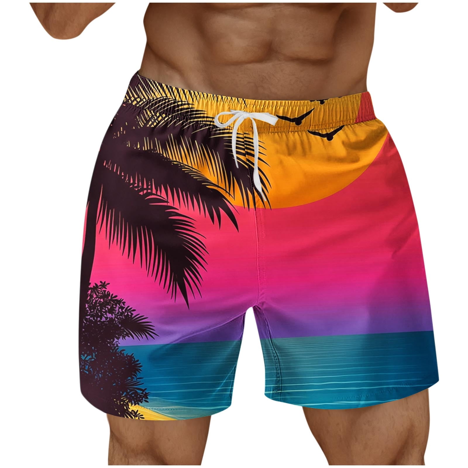 Aueoeo Men's Tropical Print Hawaiian Shorts Lightweight Drawstring ...
