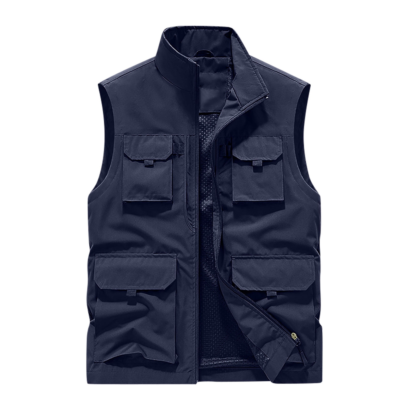 Aueoeo Men's Work Jacket Standing Collar Sleeveless Vests Multiple ...
