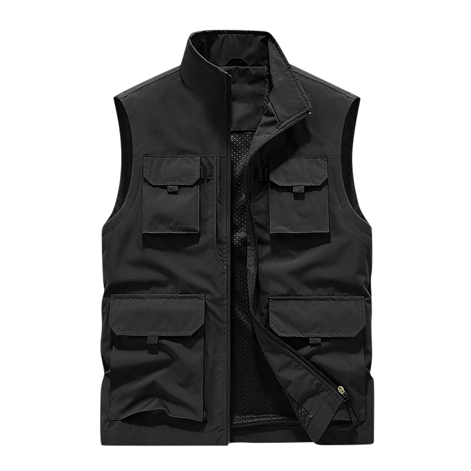 Aueoeo Men's Work Jacket Standing Collar Sleeveless Vests Multiple ...