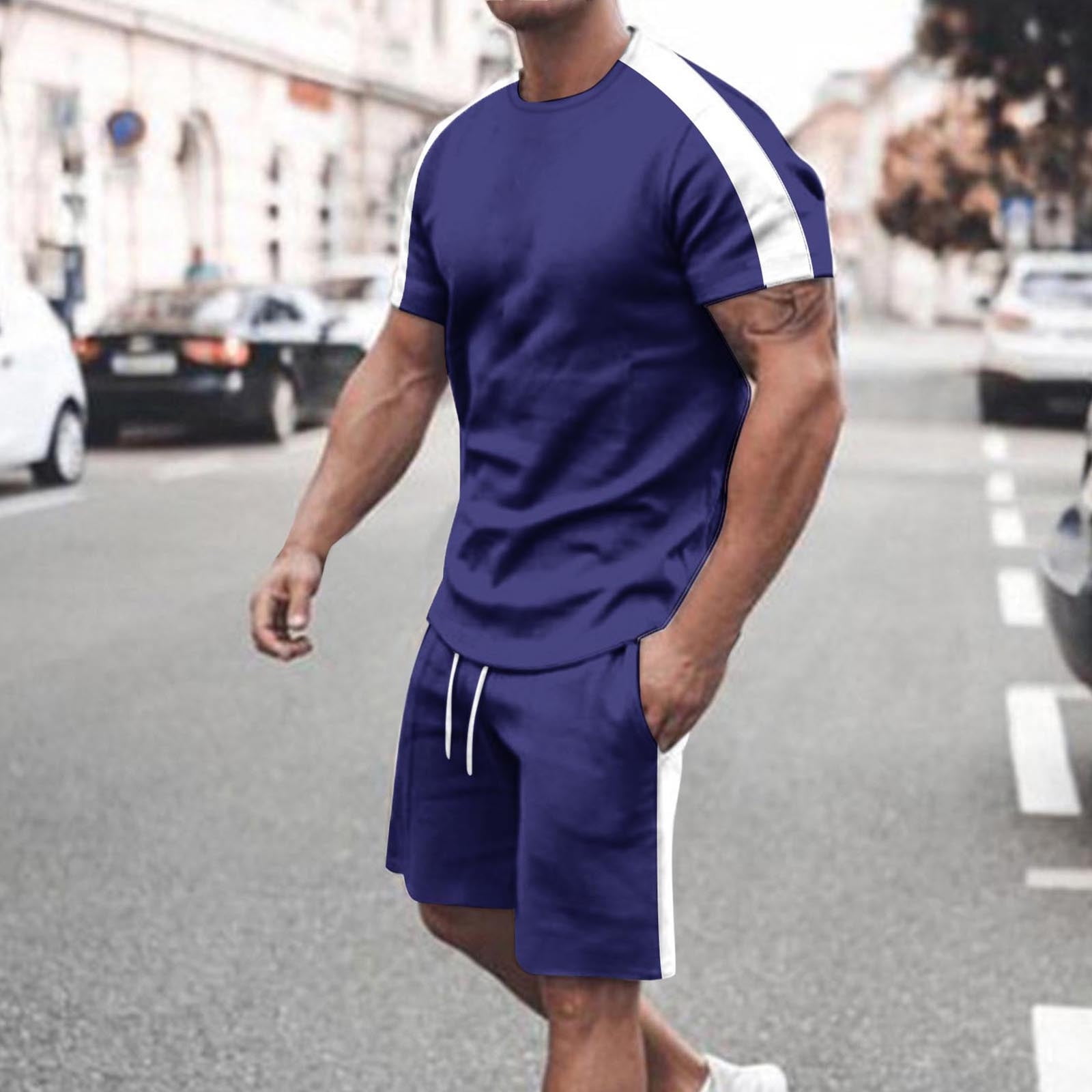 Aueoeo Mens 2025 Summer Track Suits 2 Piece Shorts Sets Short Sleeve ...