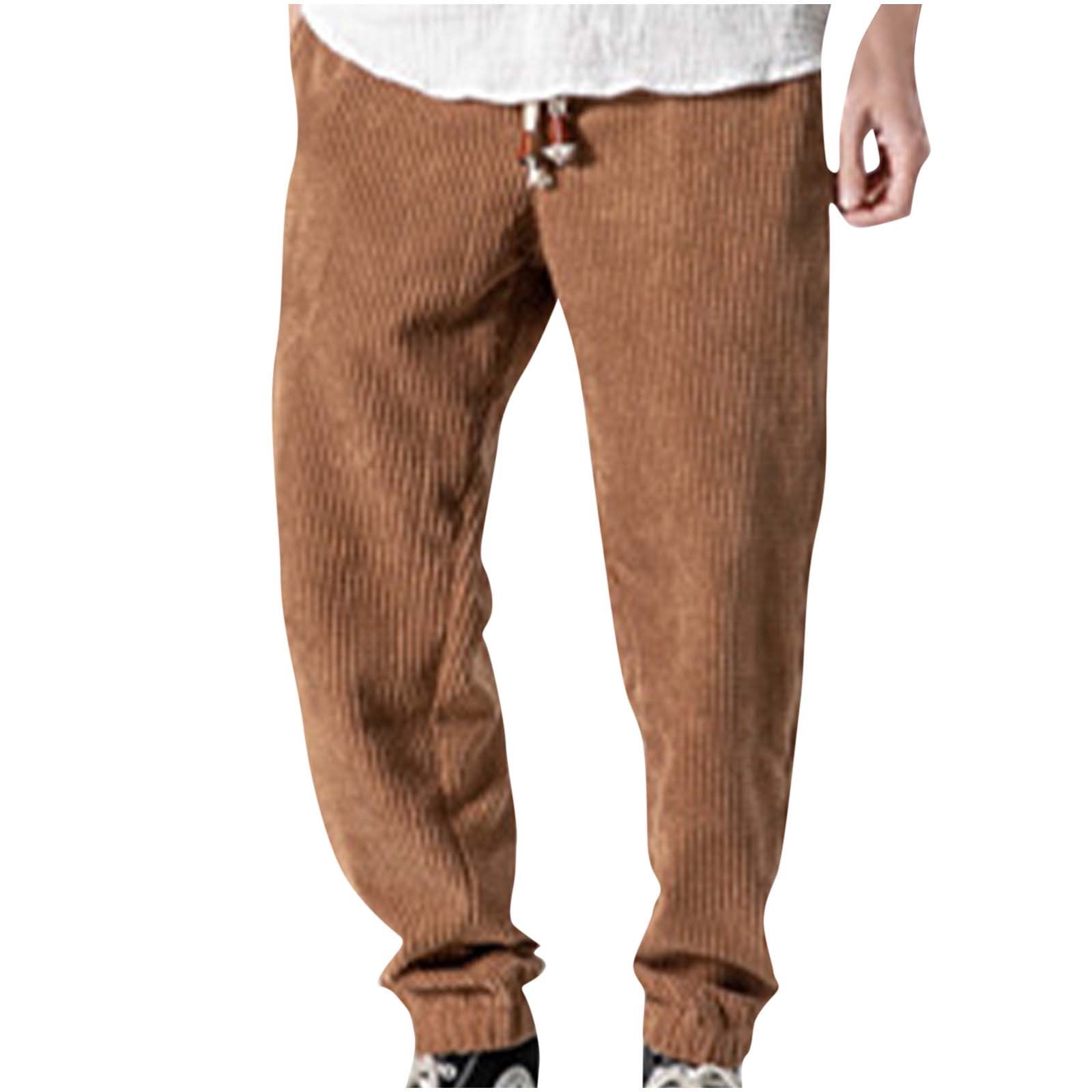 Aueoeo Mens Casual Corduroy Pants High Elastic Waist Drawstring ...