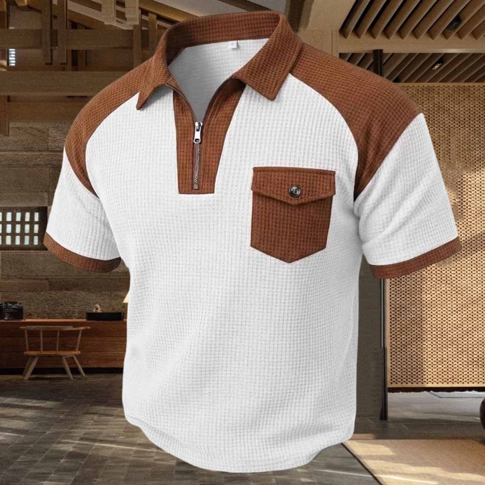 Aueoeo Mens Classic Contrast Color Shirt Short Sleeve with Chest Pocket ...