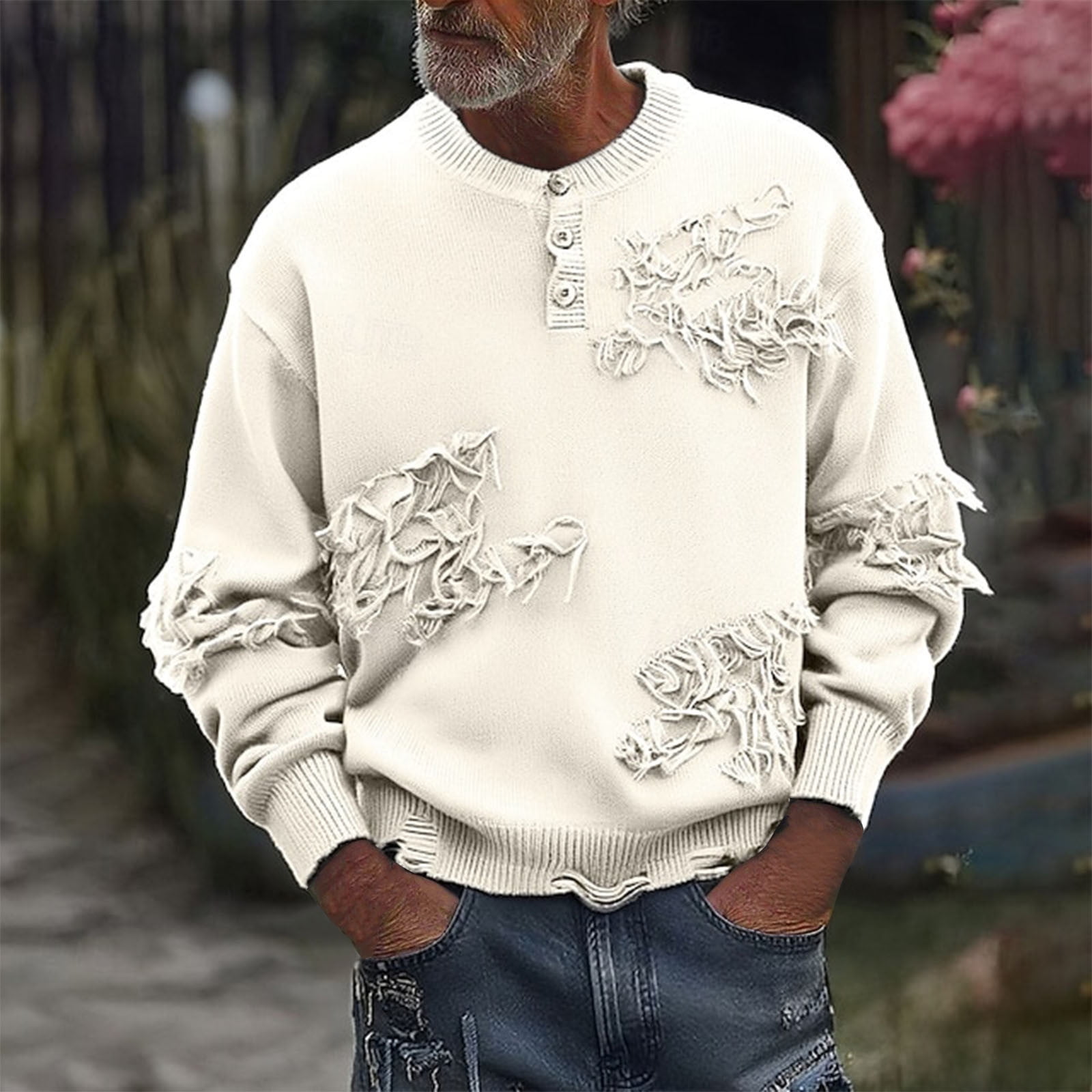 Aueoeo Mens Fashion Pullover Sweater Cable Knitted Fall Winter Textured ...