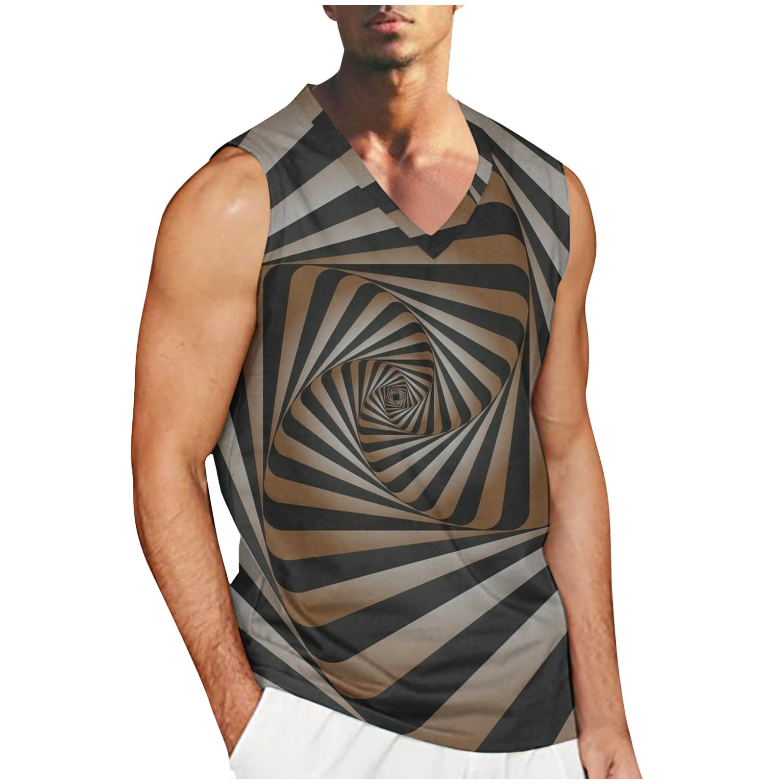 Aueoeo Mens Graphic Printed Tank Top Workout V-Neck Sleeveless Shirt ...