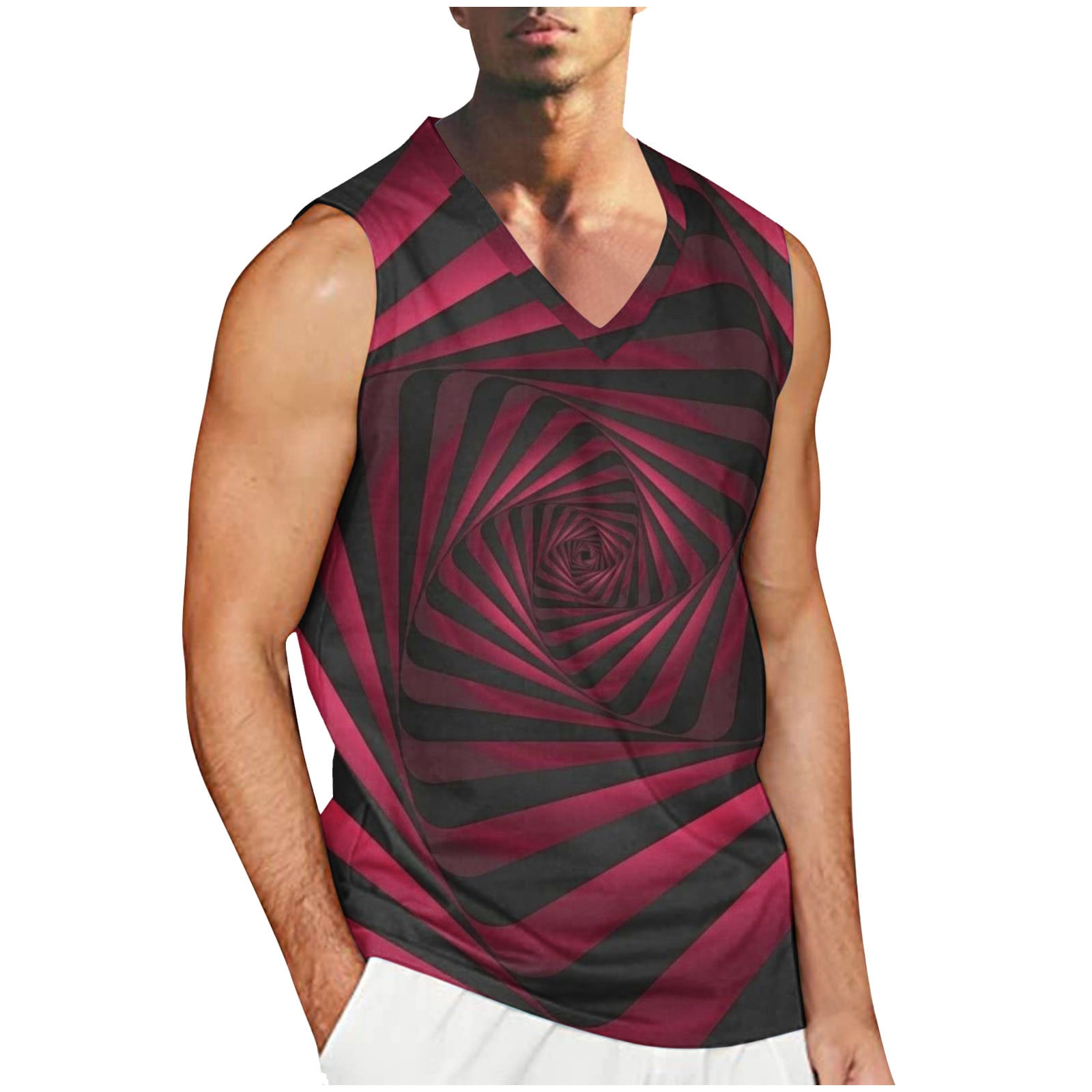 Aueoeo Mens Graphic Printed Tank Top Workout V-Neck Sleeveless Shirt ...