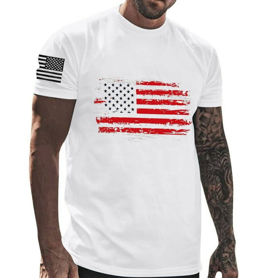 Aueoeo Mens Graphic Tops Shorts Sleeve Crew Neck Independence Day Beach ...