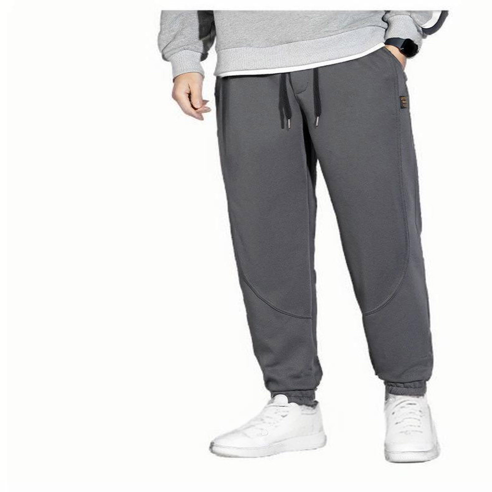 Aueoeo Mens Heavy Fleece Cargo Sweatpants Baggy Loose Drawstring ...