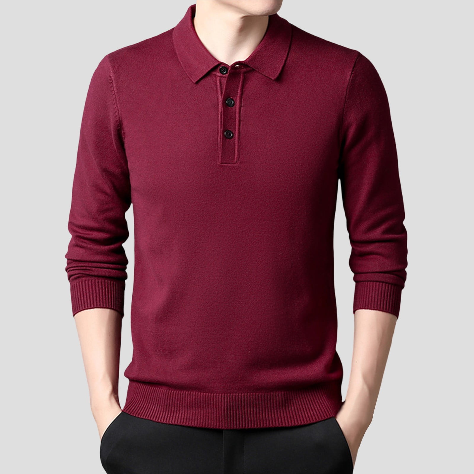 Aueoeo Mens Knit Shirts Long Sleeve Casual Rib knit Shirt Lightweight ...