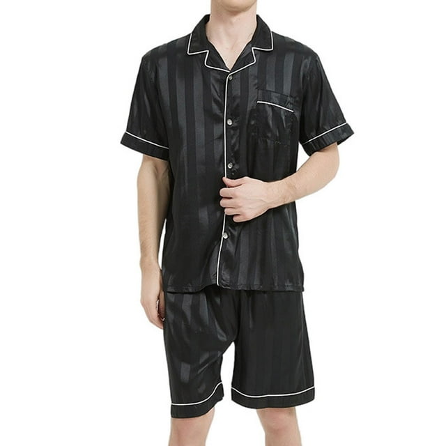 Aueoeo Mens Pajama Set Short Sleeve V Neck 2 Piece Nightwear Shorts ...