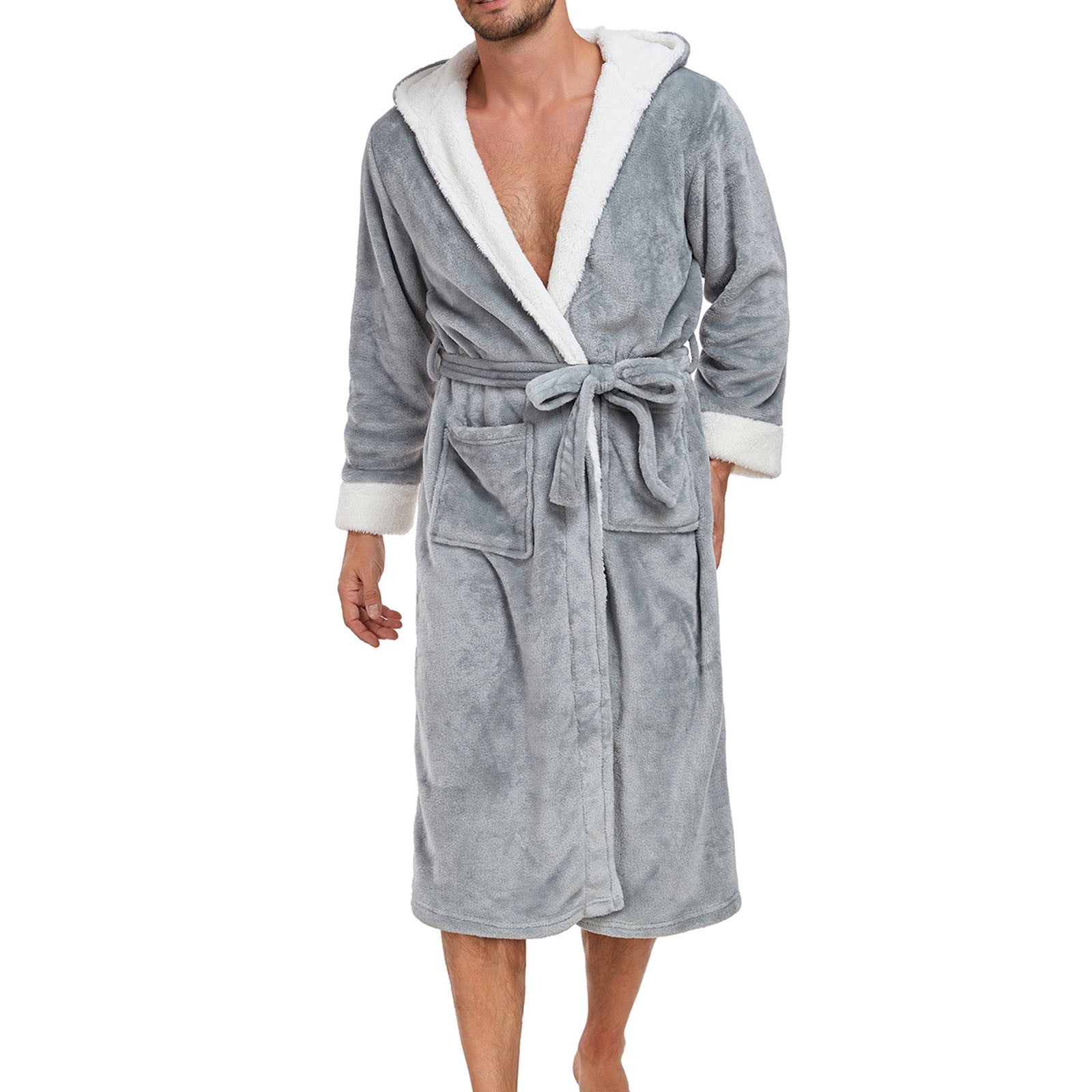 Aueoeo Mens Pajamas Robe Long Sleeve Bathrobe Fleece Lined Sleepwear ...