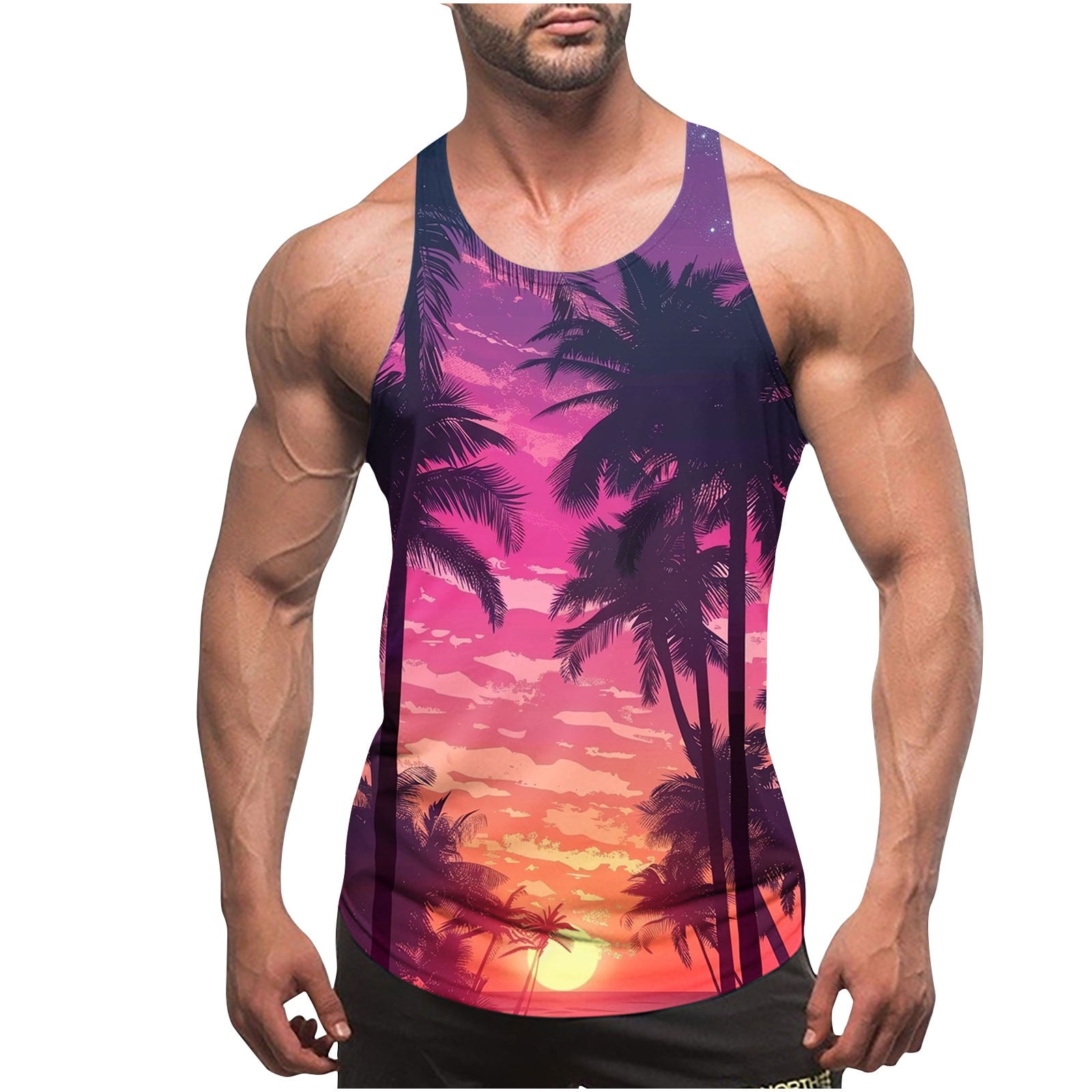 Aueoeo Mens Printed Tank Tops Casual Lightweight Muscle Sleeveless ...