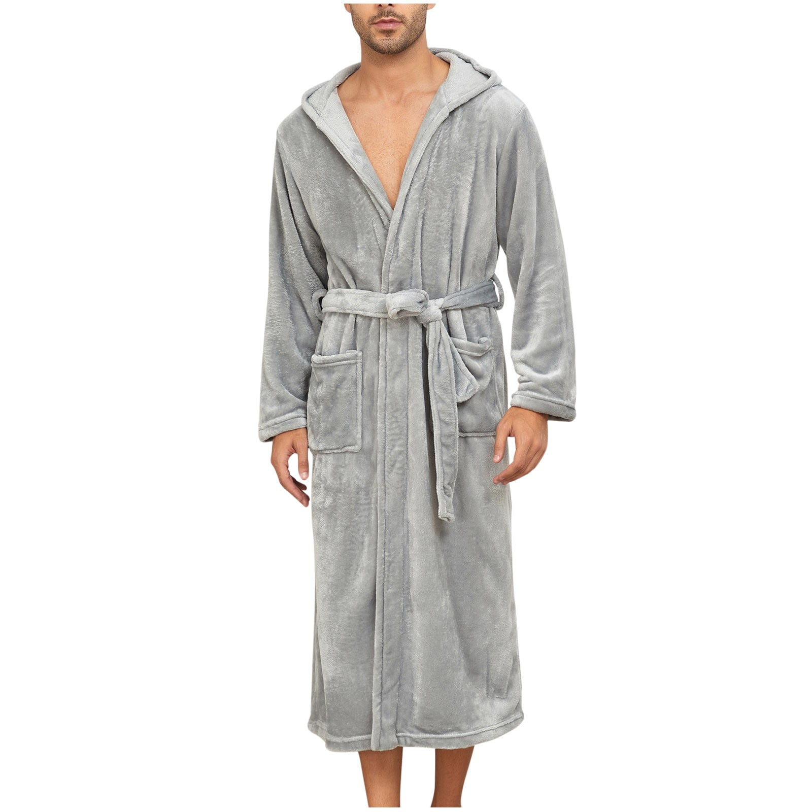 Aueoeo Mens Robe With Hood, Fuzzy Fleece Hooded Mens Bathrobe, Big ...