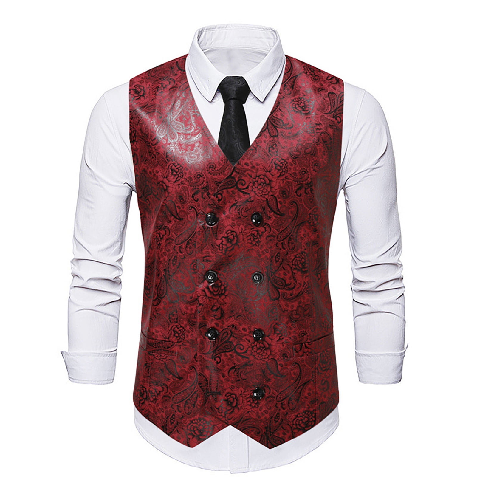 Aueoeo Mens Suit Vests Slim Fits Double Breasted Printed Waistcoat ...