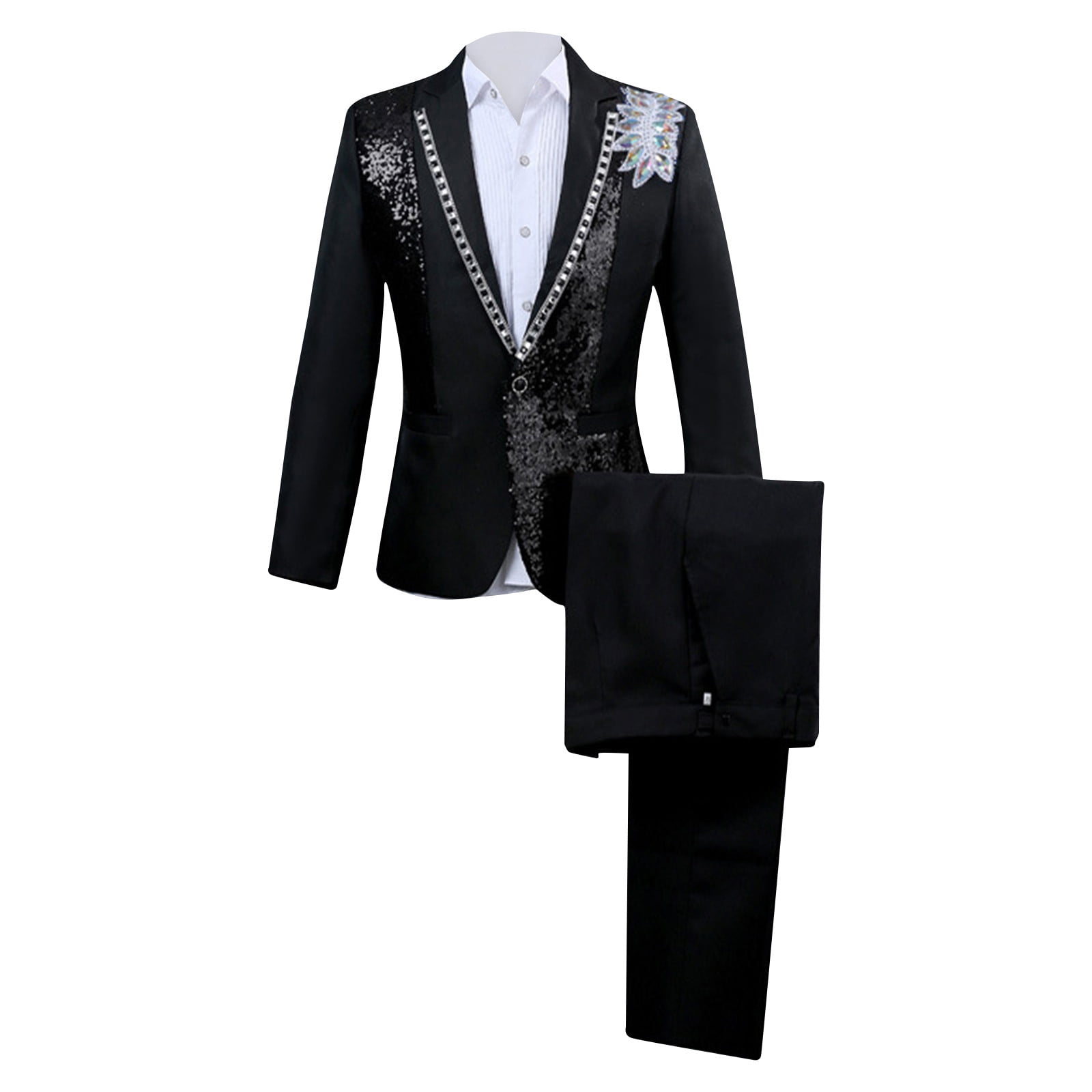Aueoeo Mens Suits 2 Piece Plaid Striped Suit Double Breasted Jackets Formal Dress Party Prom ...