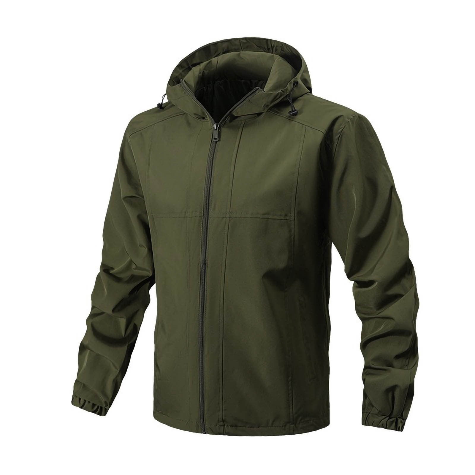 Aueoeo Mens Waterproof Hooded Full Zipper Rain Jackets Casual Fall ...