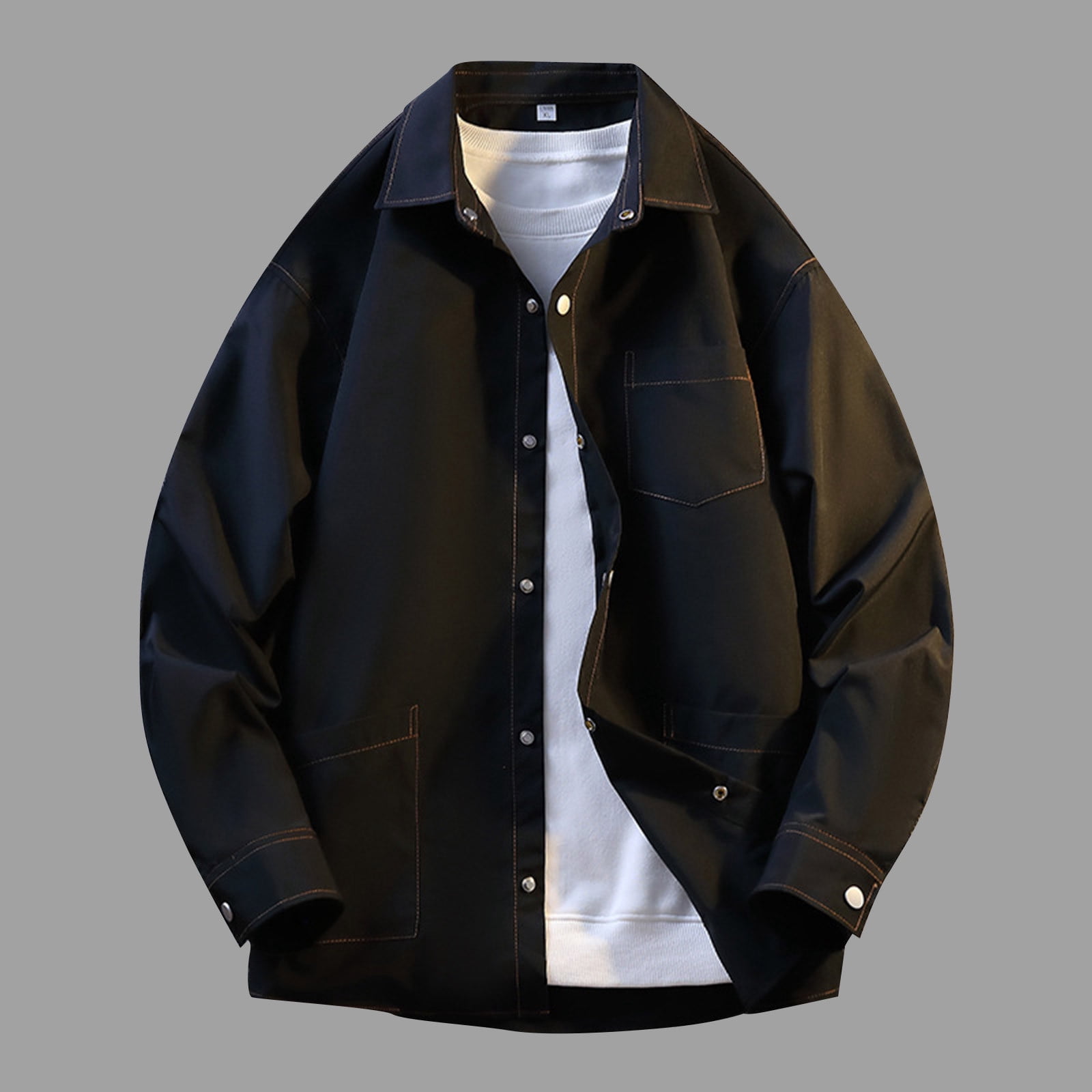 Aueoeo Oversize Jackets For Mens Snap Button Long Sleeved Casual Jacket ...