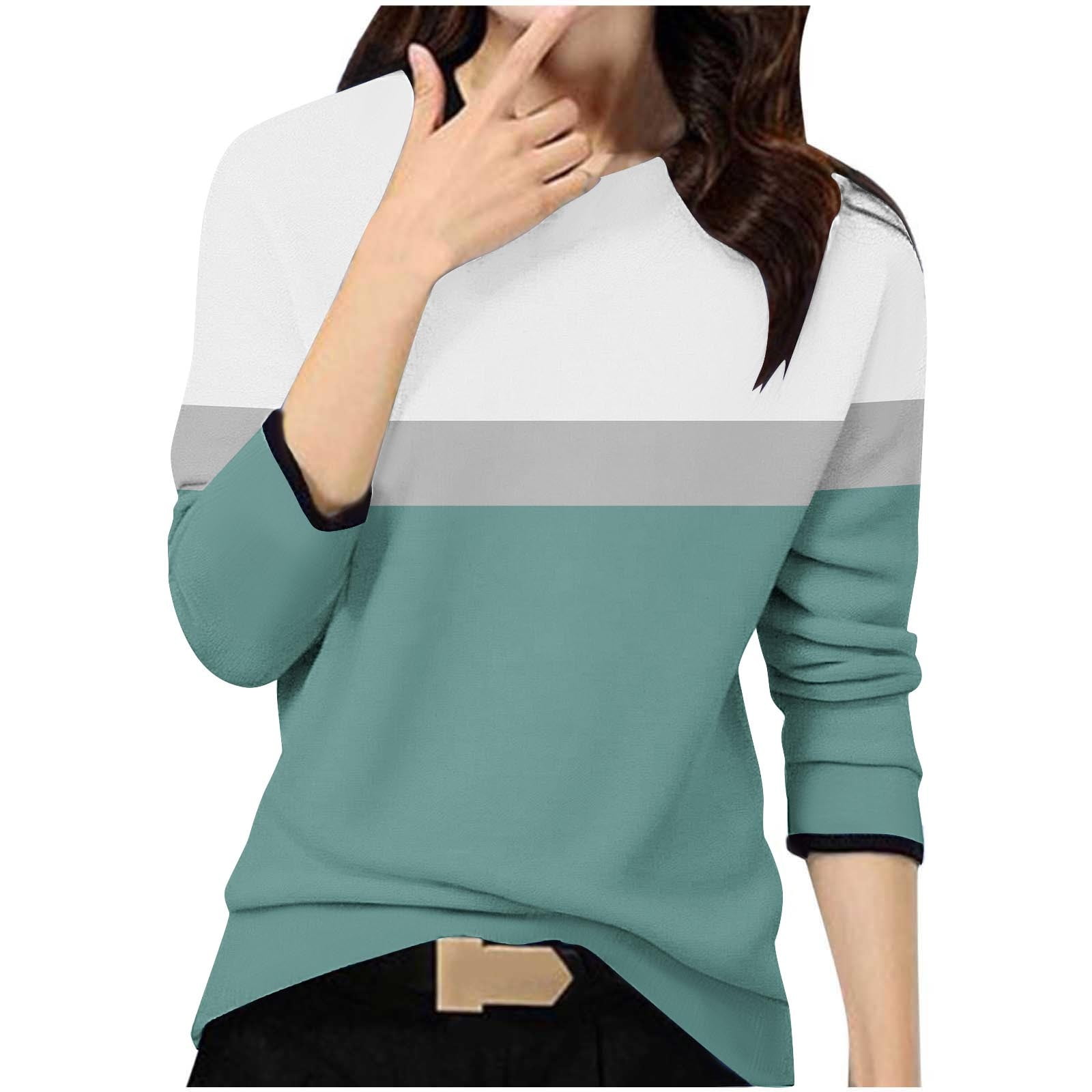 Aueoeo Oversized Tees Basic Tees Women'S Casual Striped Printed Round ...