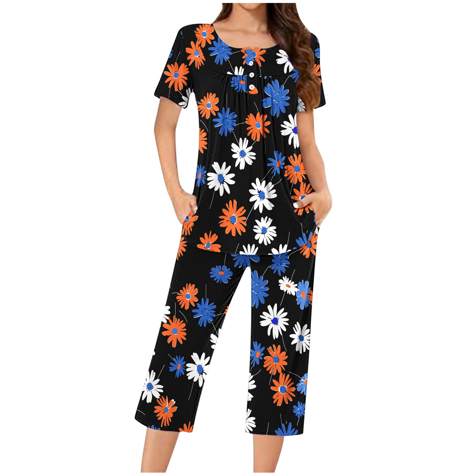 Aueoeo Pajamas ,Women's Fashionable Casual Loose Printed Round Neck ...