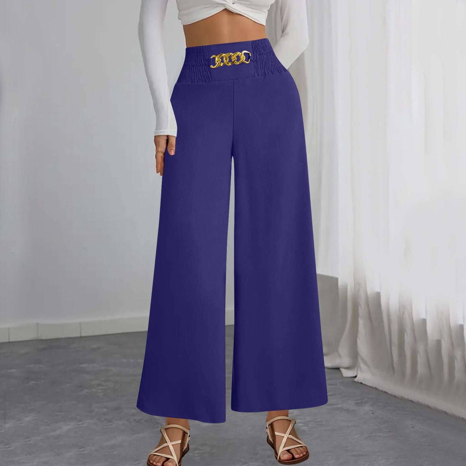 Aueoeo Pants Sweatpants Pants For Women Flowy Wide Leg High Waisted ...