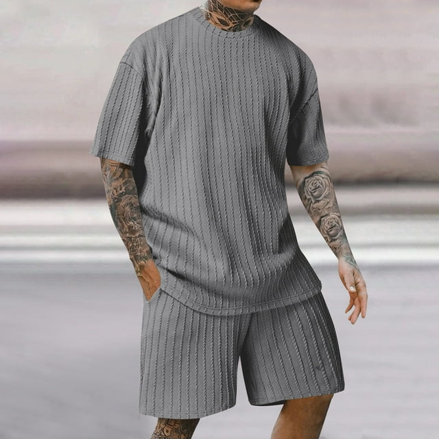 Aueoeo Plus Size Ribbing Shirt and Shorts Set 2 Piece Crew Neck Short ...