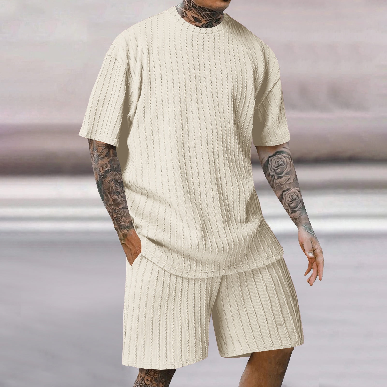 Aueoeo Plus Size Ribbing Shirt and Shorts Set 2 Piece Crew Neck Short ...