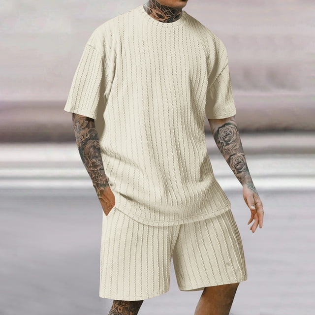 Aueoeo Plus Size Ribbing Shirt and Shorts Set 2 Piece Crew Neck Short ...