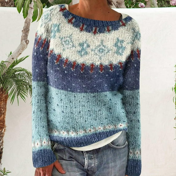 Aueoeo Plus Size Sweaters Work Sweater Women's Casual Printed Pullover ...