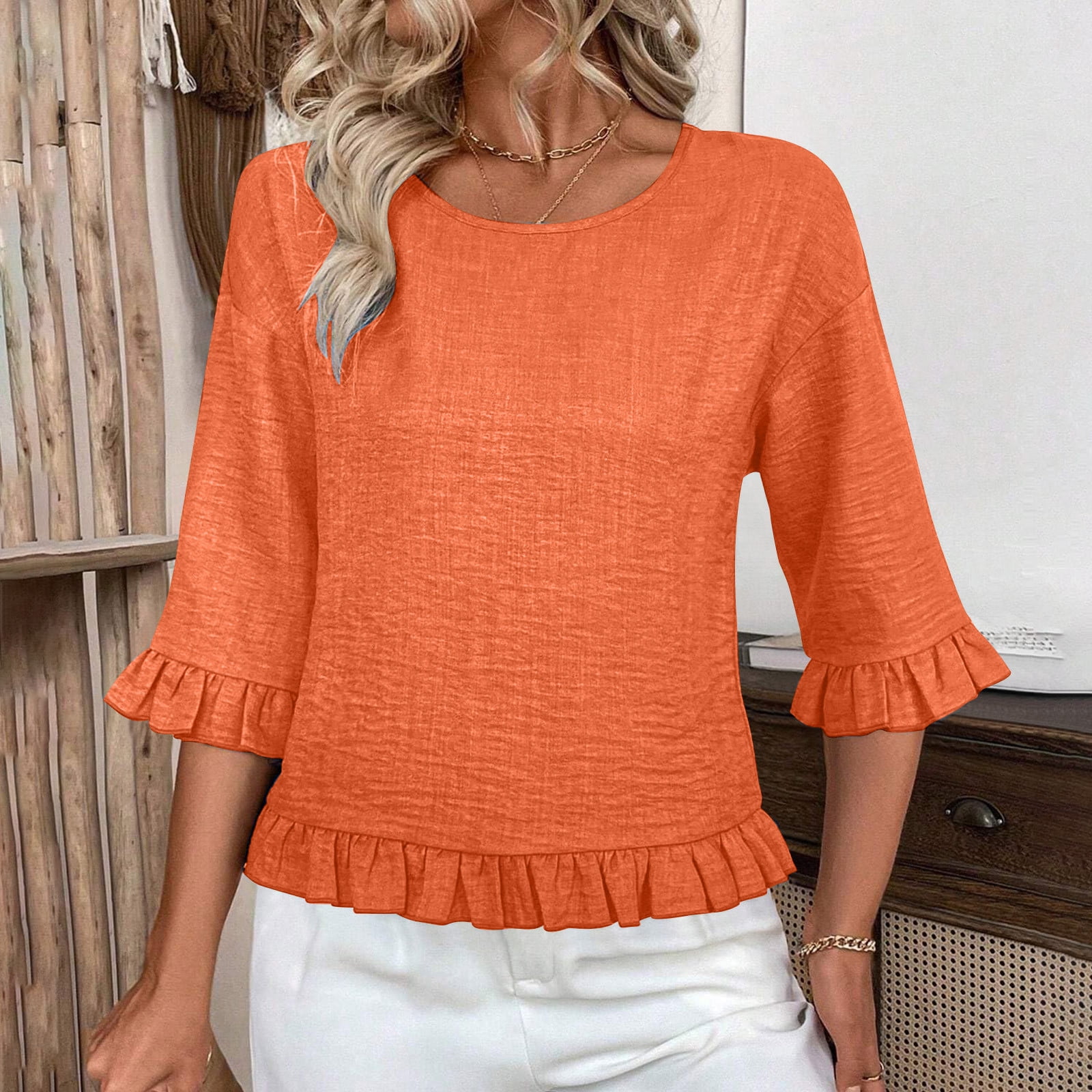 Aueoeo Plus Size Top Going Out Top For Women's Solid Color Round Neck ...