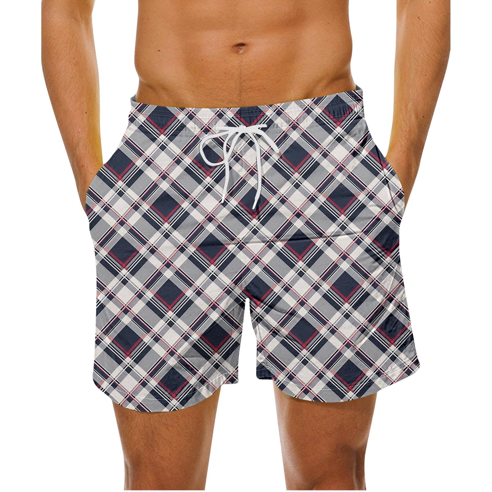 Aueoeo Plus Size Trunks For Men Plaid Checkered Swim Shorts High Waist ...