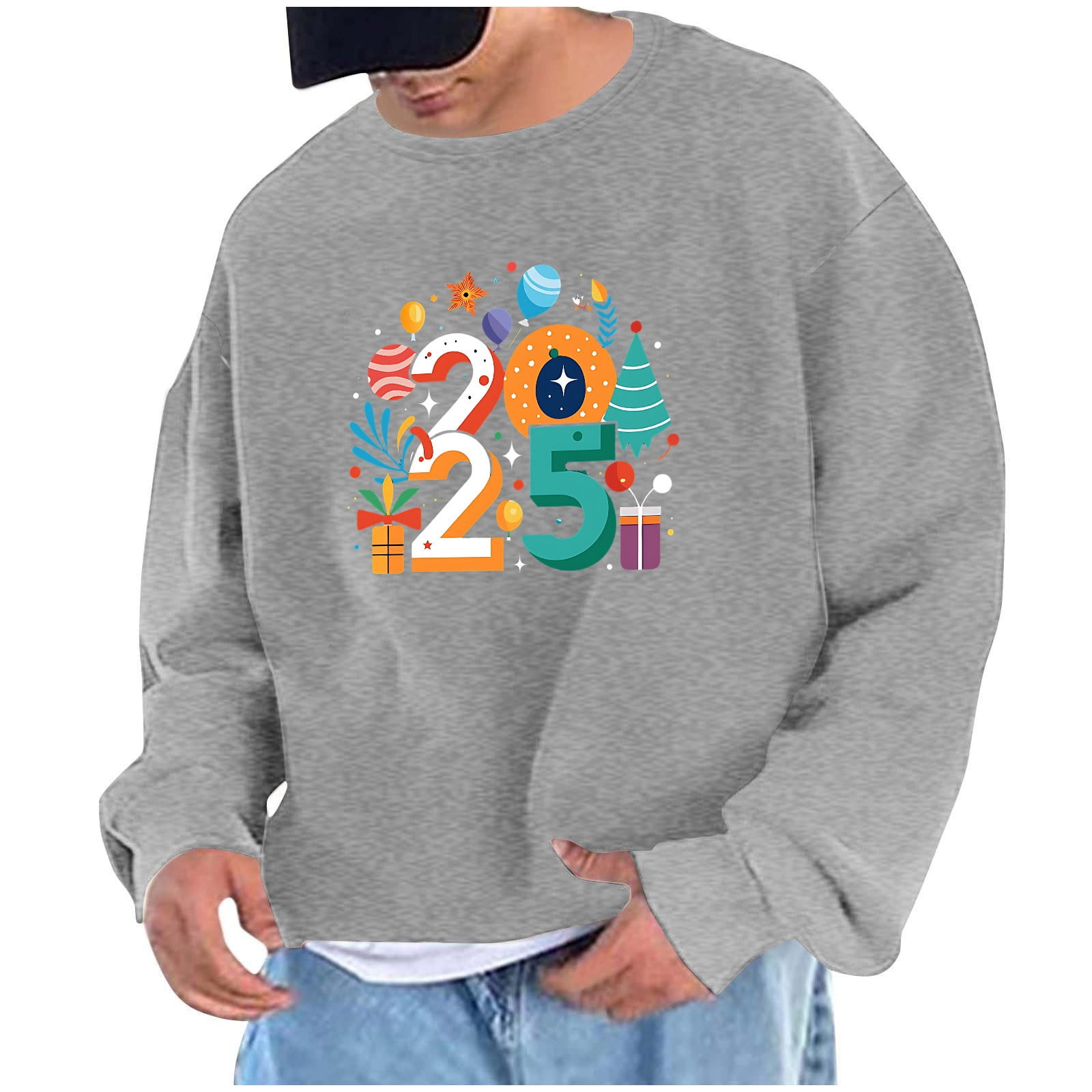 Aueoeo Pullovers For Men Tops For Men Loose Fits Men's Year Printing ...