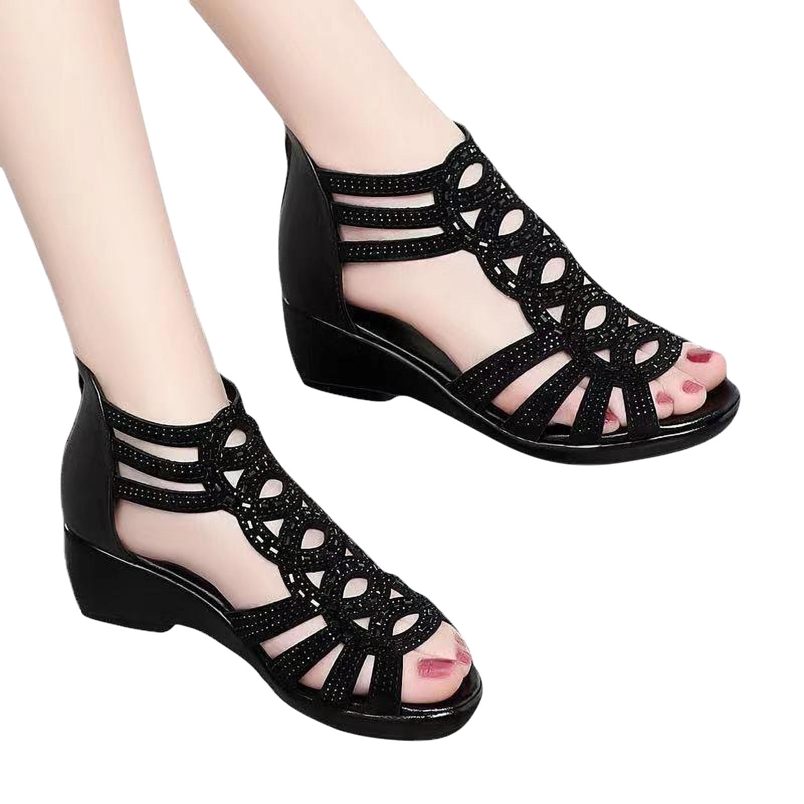 Aueoeo Sandals Women Dressy, Women's Leather Wedge Sandals Soft Slope ...