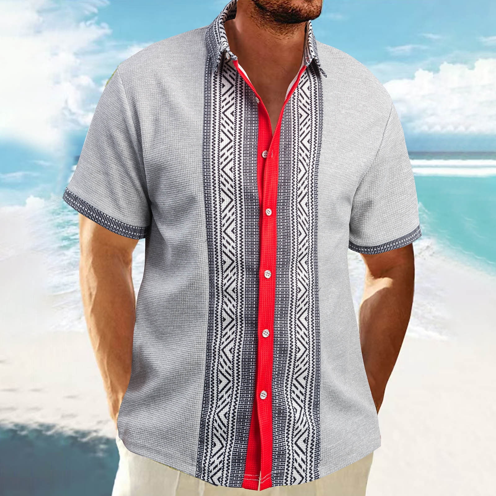 Aueoeo Shirts for Men Casual Short Sleeve Button Up Shirts Summer Beach ...