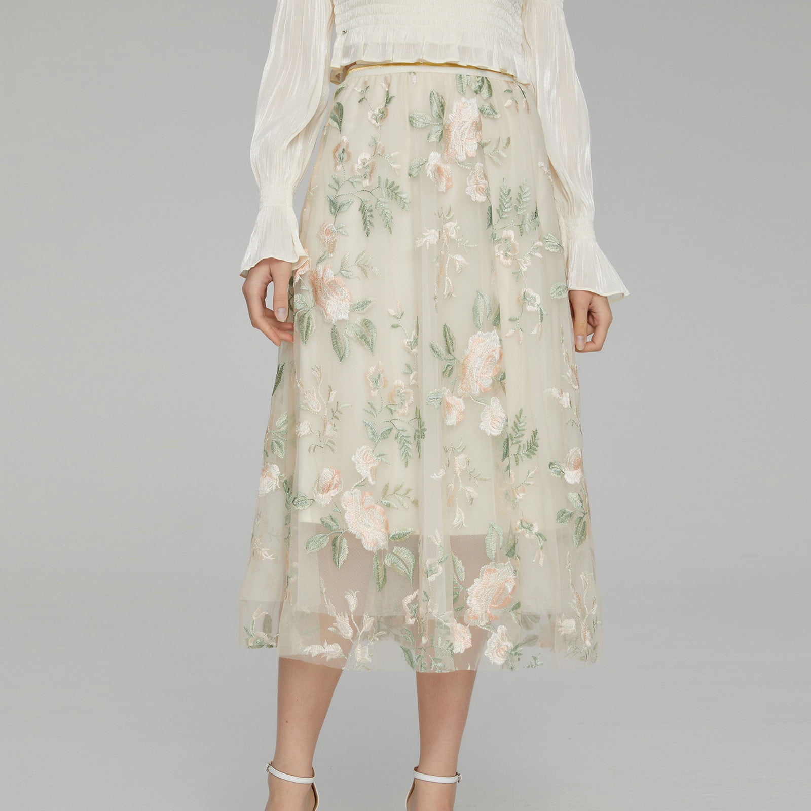 Aueoeo Skirts for Women A-Line Elastic Waist Vintage Midi Skirts Floral ...