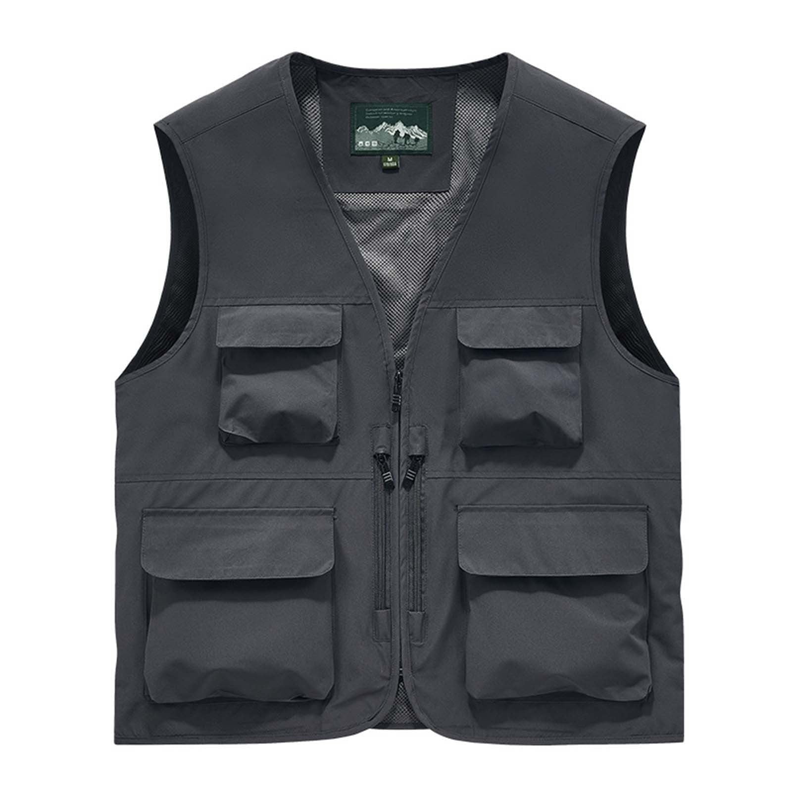 Aueoeo Sleeveless Vests For Men V Neck Zipper Outdoor Fishing Vests ...