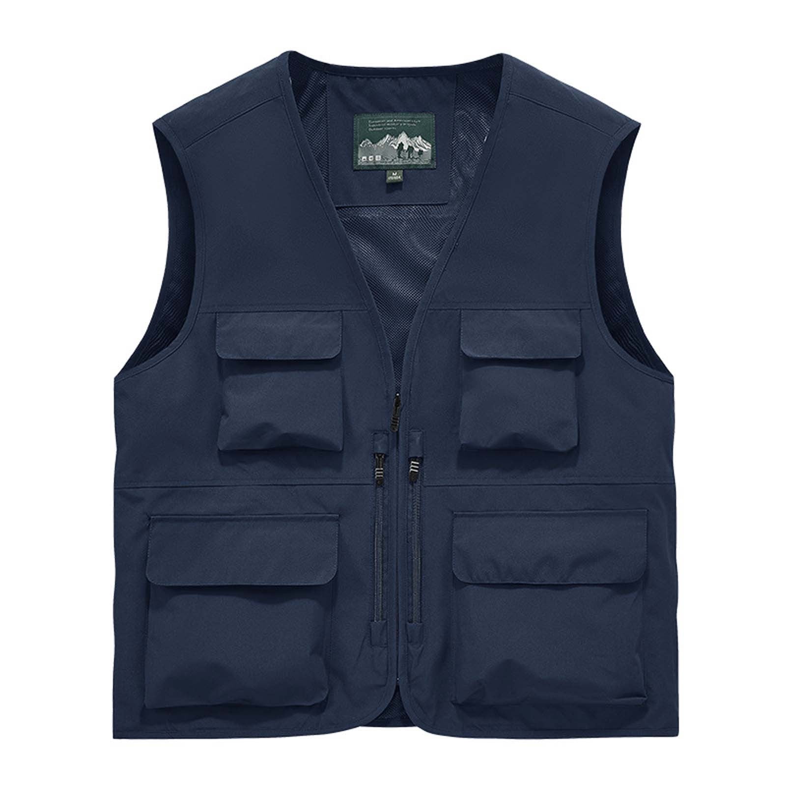 Aueoeo Sleeveless Vests For Men V Neck Zipper Outdoor Fishing Vests ...