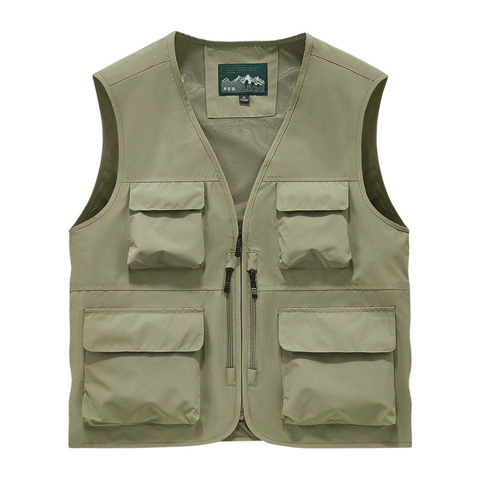 Aueoeo Sleeveless Vests For Men V Neck Zipper Outdoor Fishing Vests ...