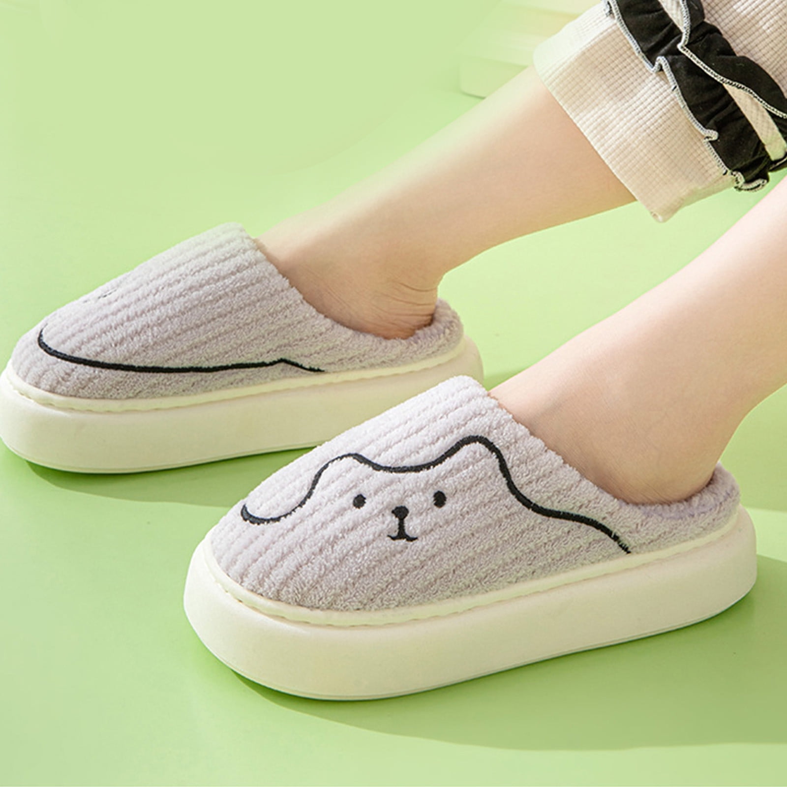 Aueoeo Slippers for Girls, Women's Plush Fuzzy Slippers Slip on Indoor ...
