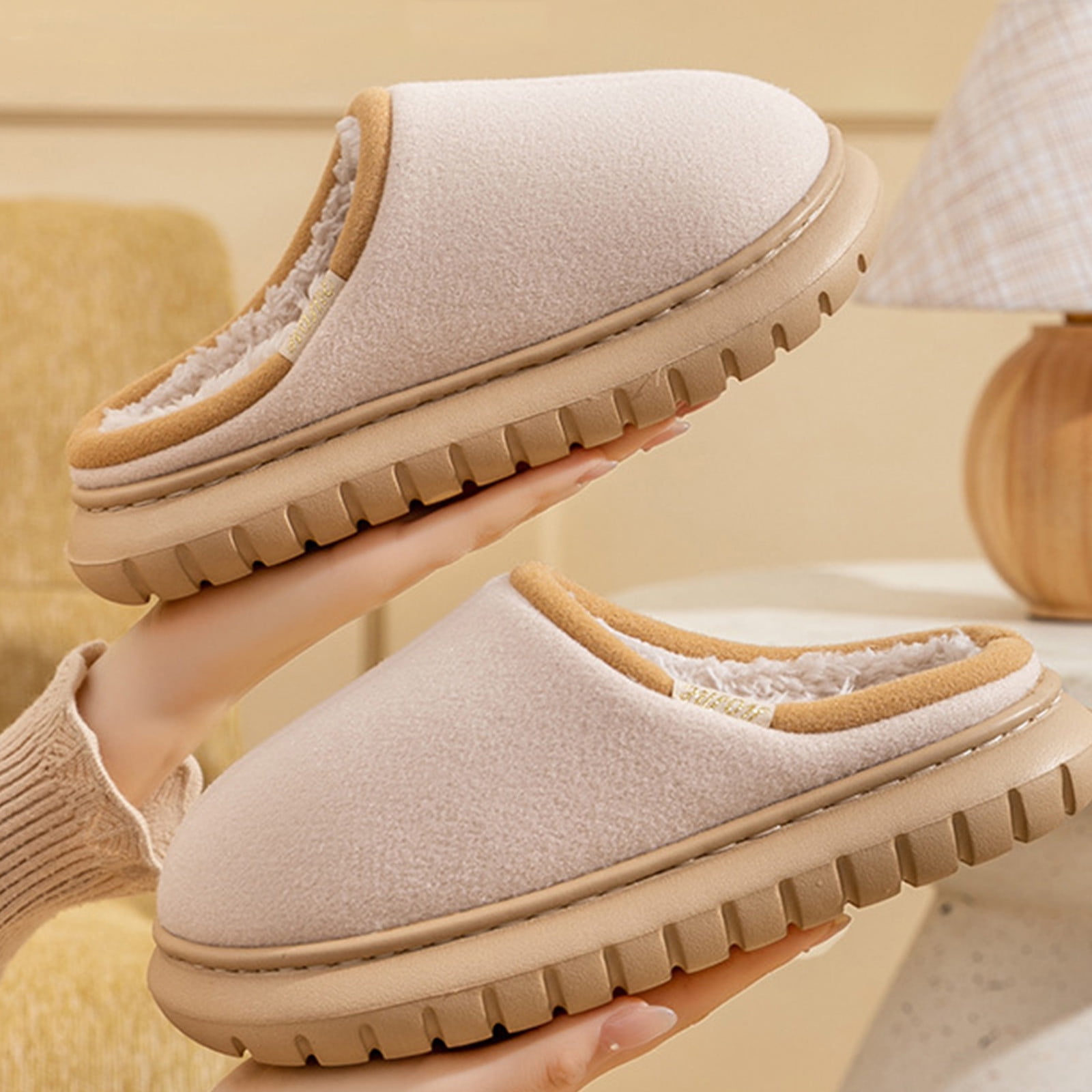 Aueoeo Women's Furry Cotton Slippers, Fleece Lined Slip-On Shoes ...