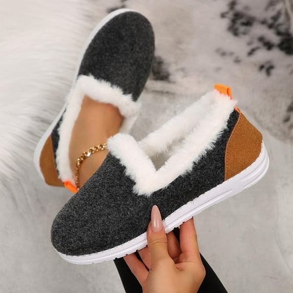 Aueoeo Snow Ankle Boots for Women Fuzzy Winter Furs Boots Comfortable ...