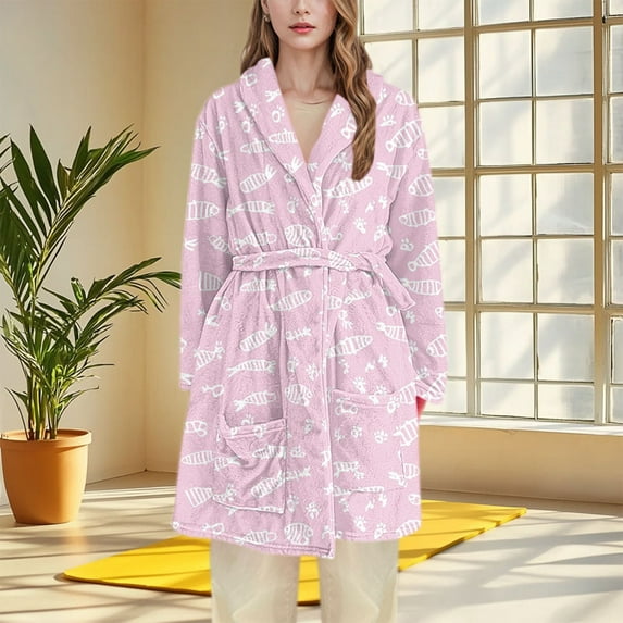 Aueoeo Soft Robes for Women Fall Winter Bathrobe Long Fuzzy Fleece Warm ...