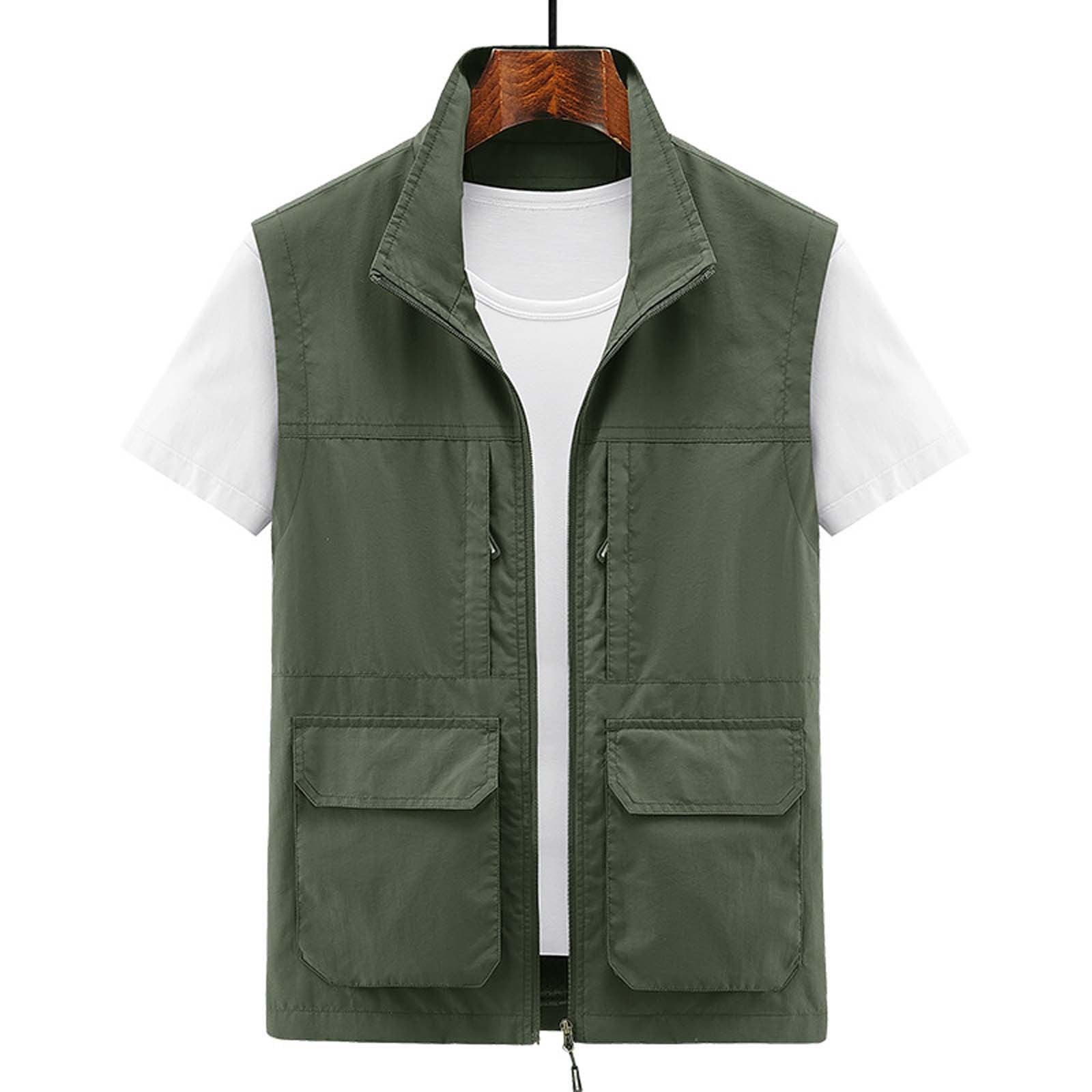 Aueoeo Stand Collar Nylon, Zip-Up Polar Vests (Men's) - Walmart.com