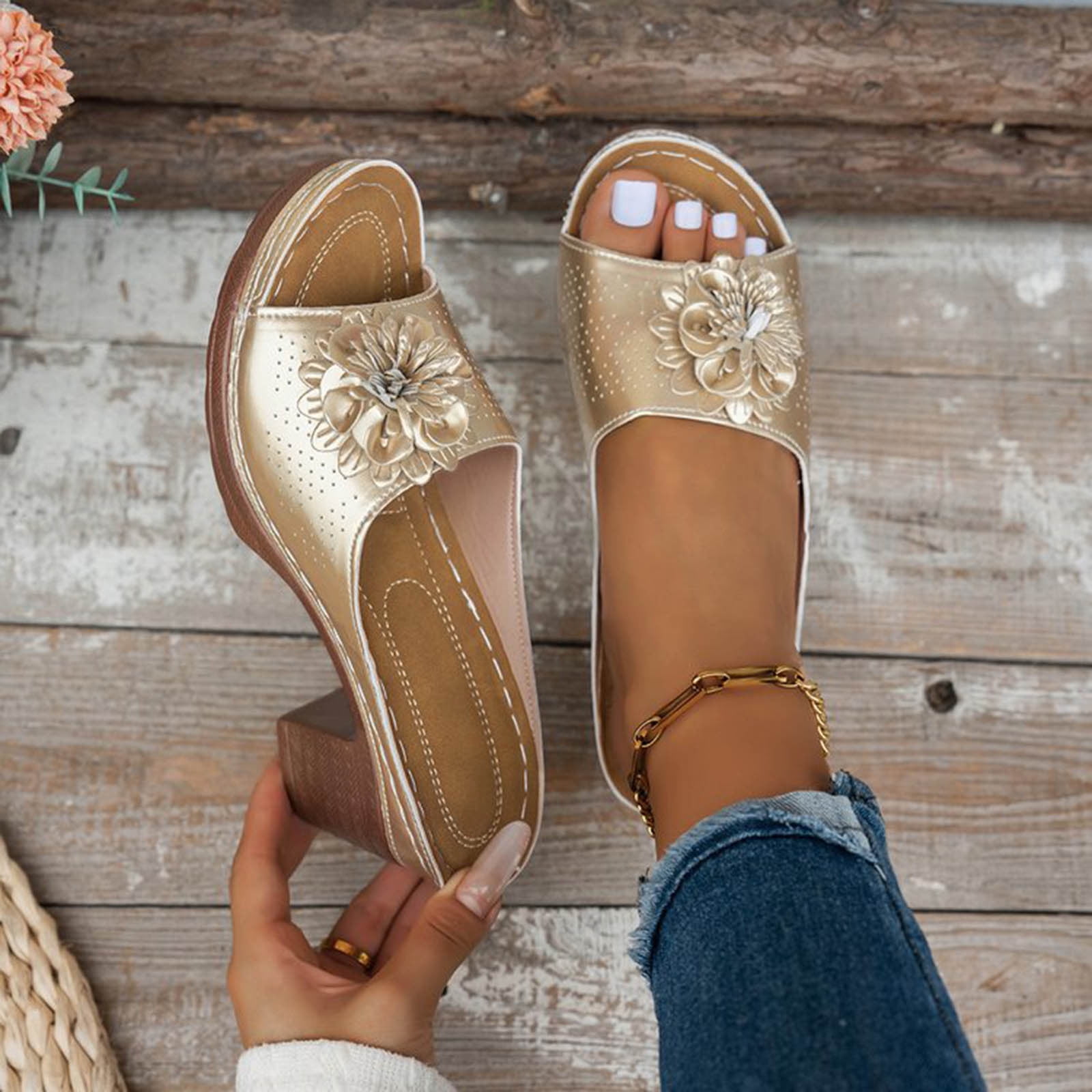 Aueoeo Summer Slippers For Womens Platforms Chunky Heels Mules Shoes ...