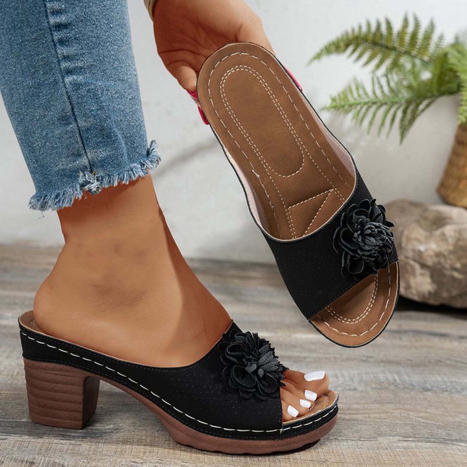 Aueoeo Summer Slippers For Womens Platforms Chunky Heels Mules Shoes ...
