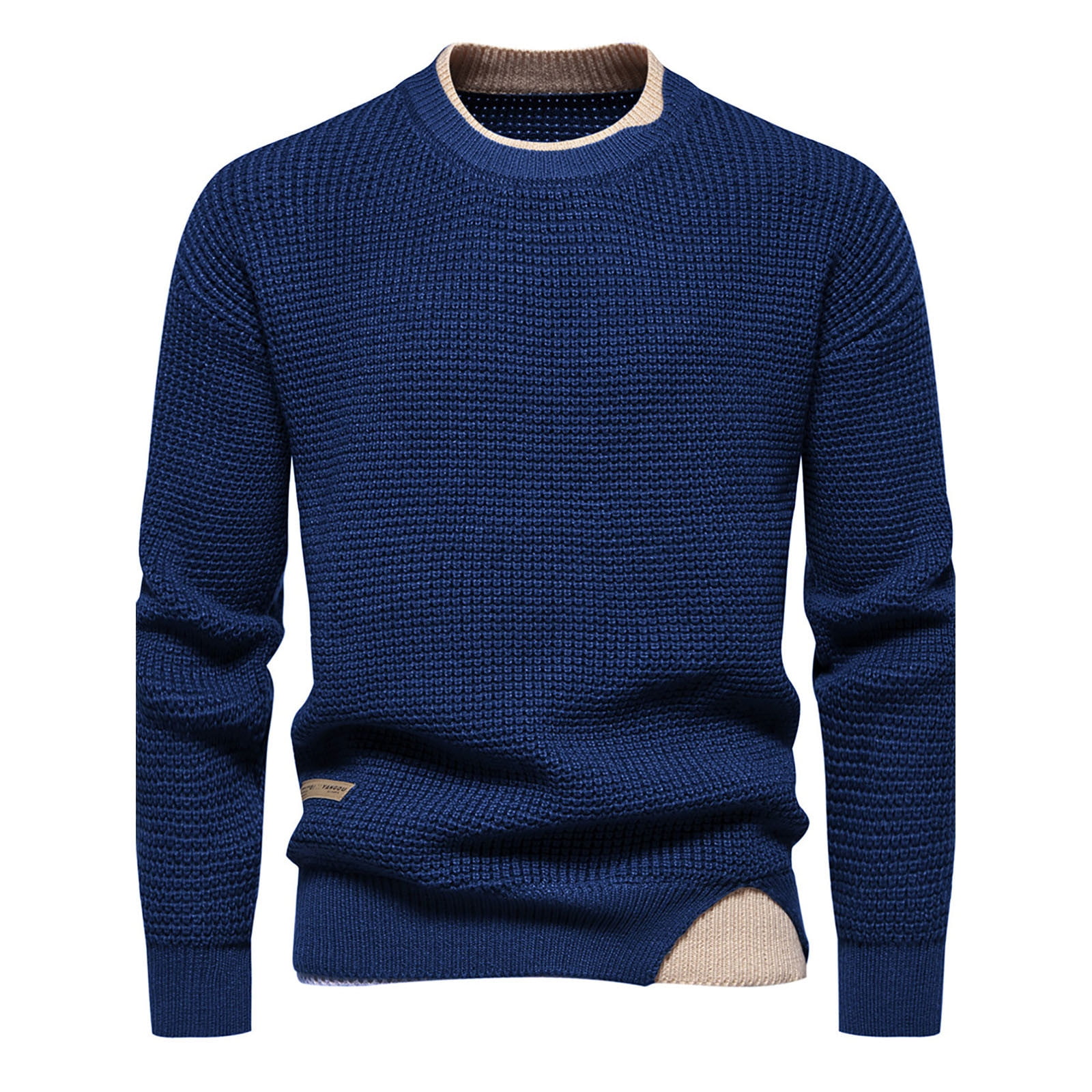 Aueoeo Sweaters, Soft Comfy Men Leisure Fake Two Items Round Neck Color ...