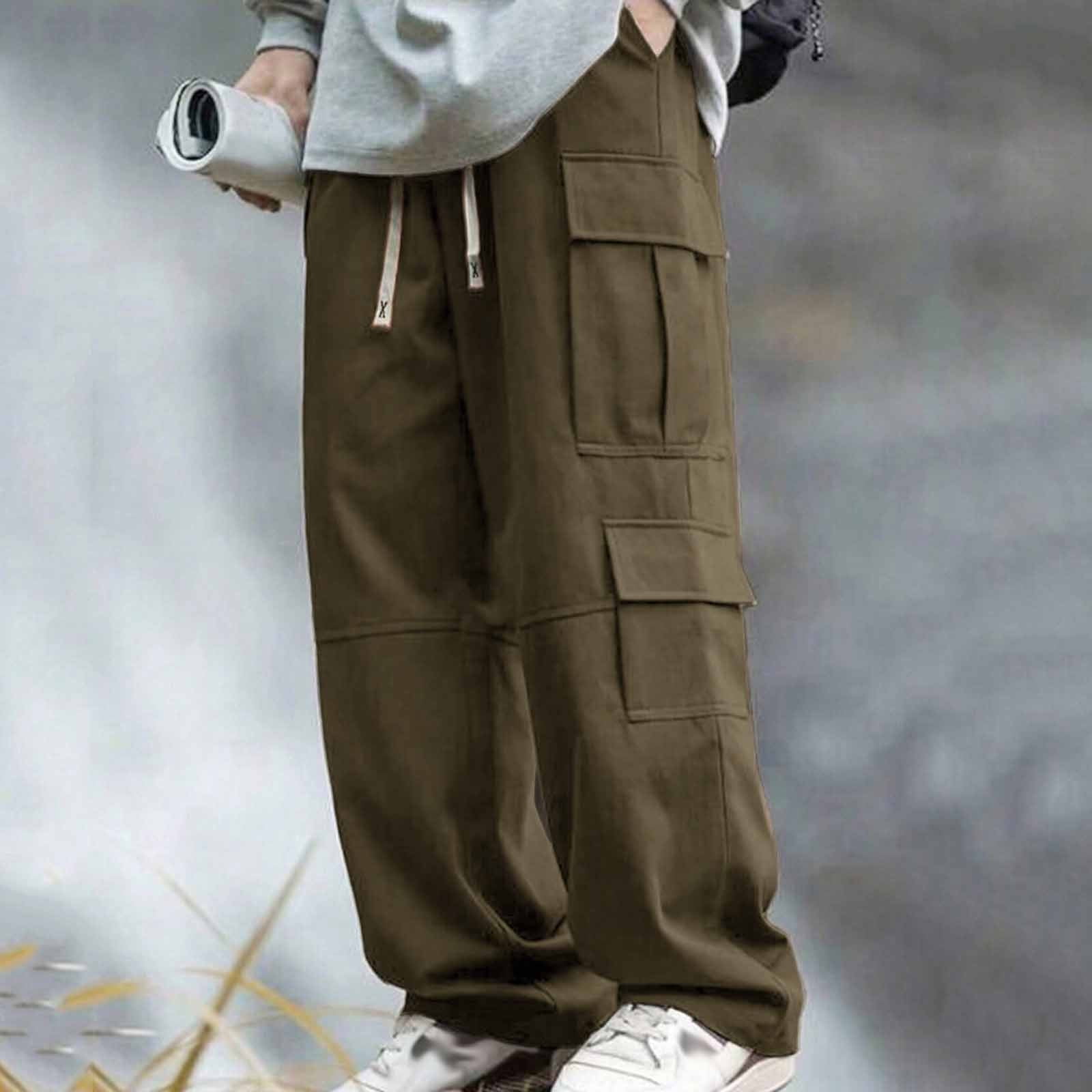 Aueoeo Sweatpants Mens Cargo Pants Men Solid Color Solid Casual Pocket ...