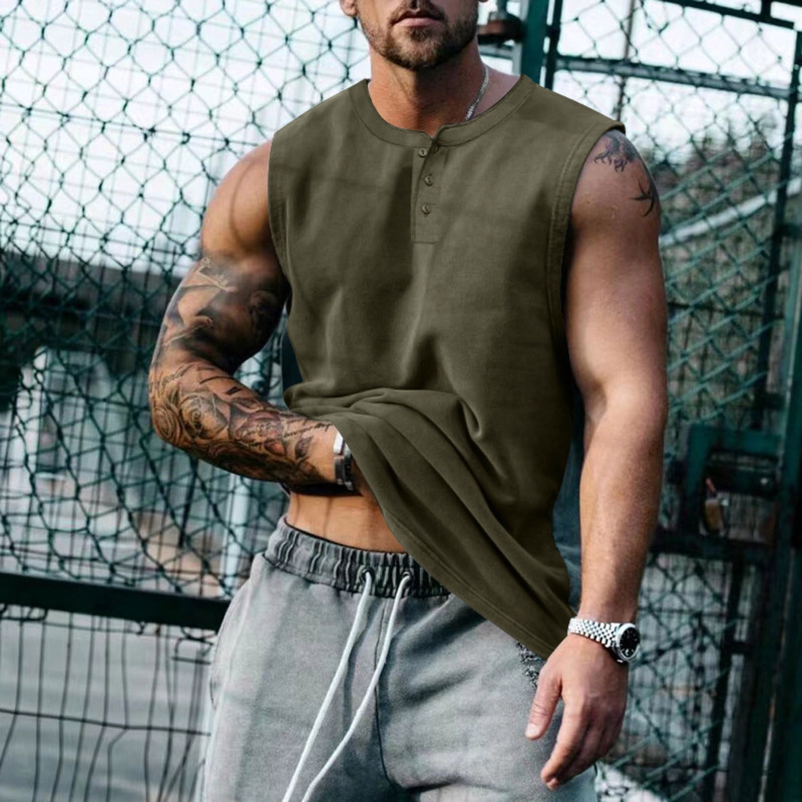 Aueoeo Tank Top Dress Spandex Tank Tops Men's Solid Color Elasticity ...