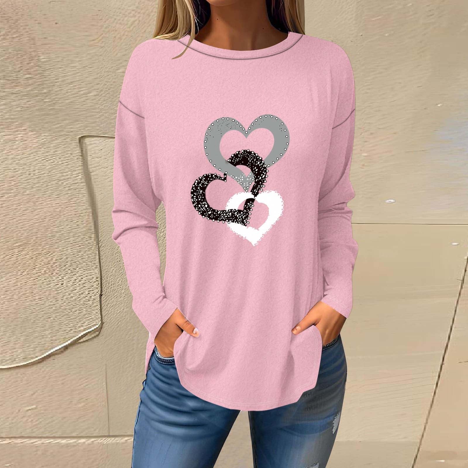 Aueoeo Tees Basic Tees Women'S Trendy Printed Loose T-Shirt Long ...